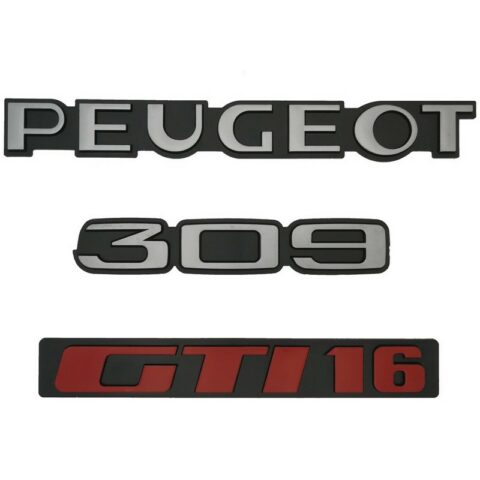 LOGO PEUGEOT 309 GTI 16 GRIS ET ROUGE MONOGRAMME POUR PEUGEOT KIT DE 3
