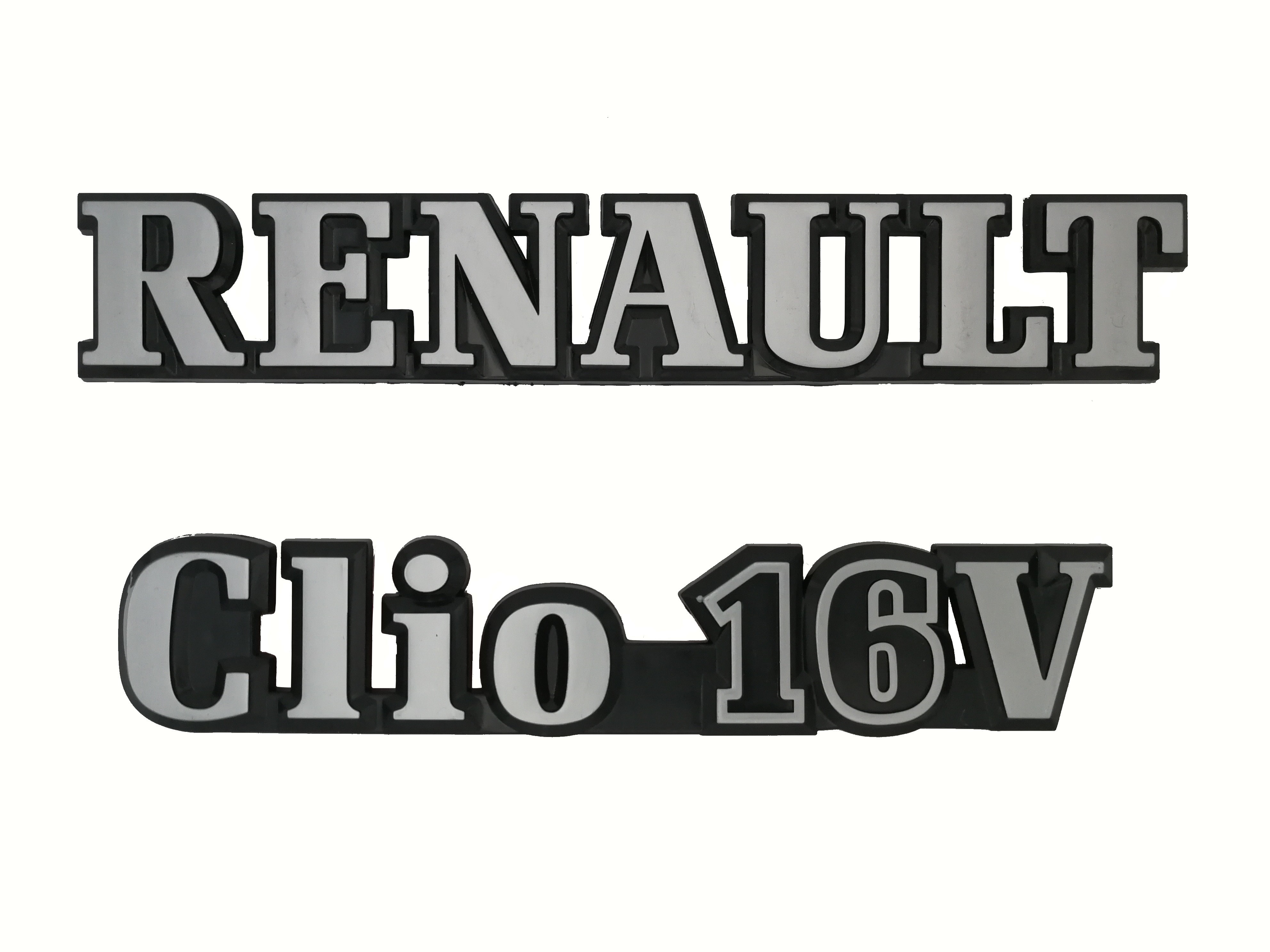 LOGO RENAULT CLIO 16V MONOGRAMME NOIR ET GRIS KIT DE 2 - Une de Sauvée